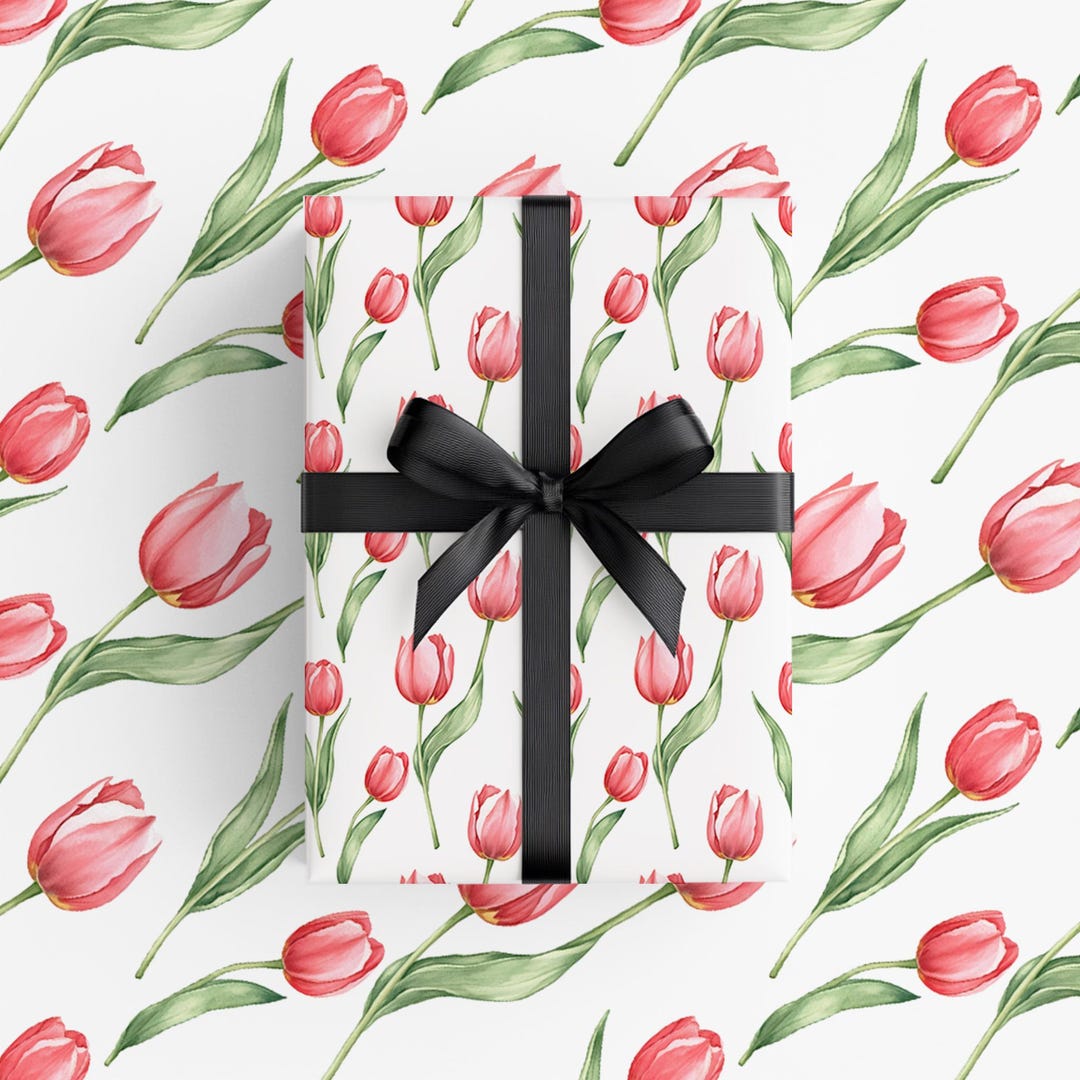 Tulip Wrapping Paper - Watercolor Floral Gift Wrap for Birthdays ...