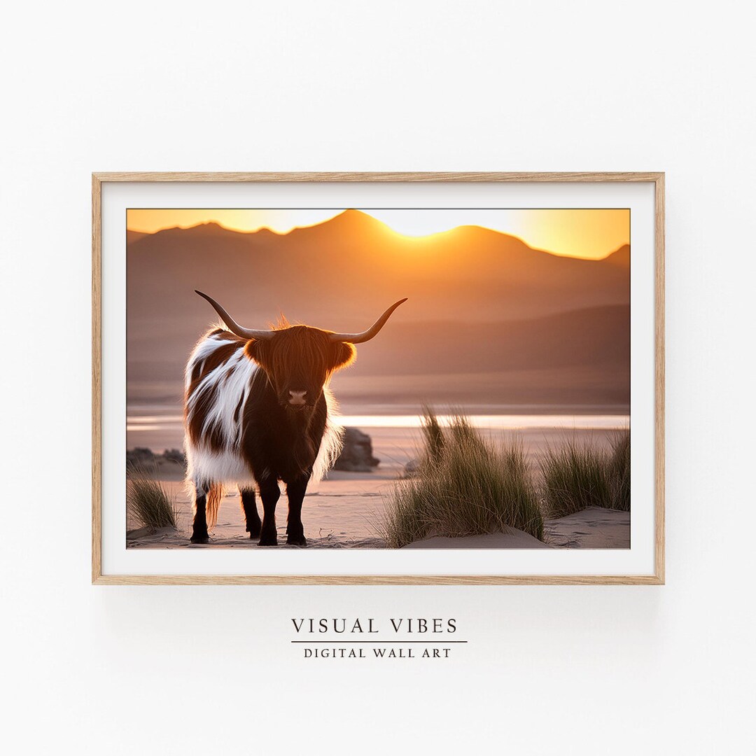 Highland Cow Desert Sunset Wall Art Farm Animal Rustic Decor Farmhouse ...