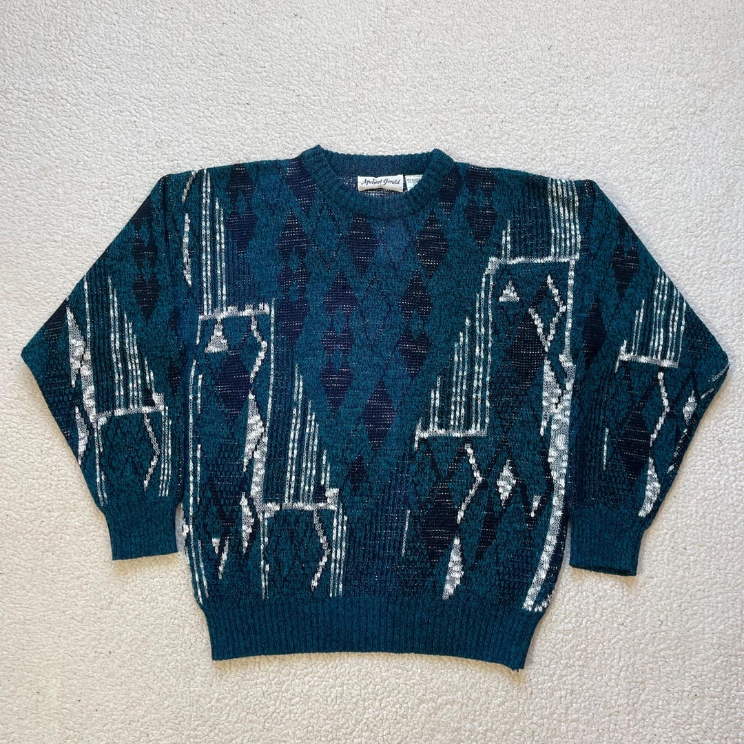 Vintage 80s Michael Gerald Knit Sweater: Abstract Geometric Pattern ...