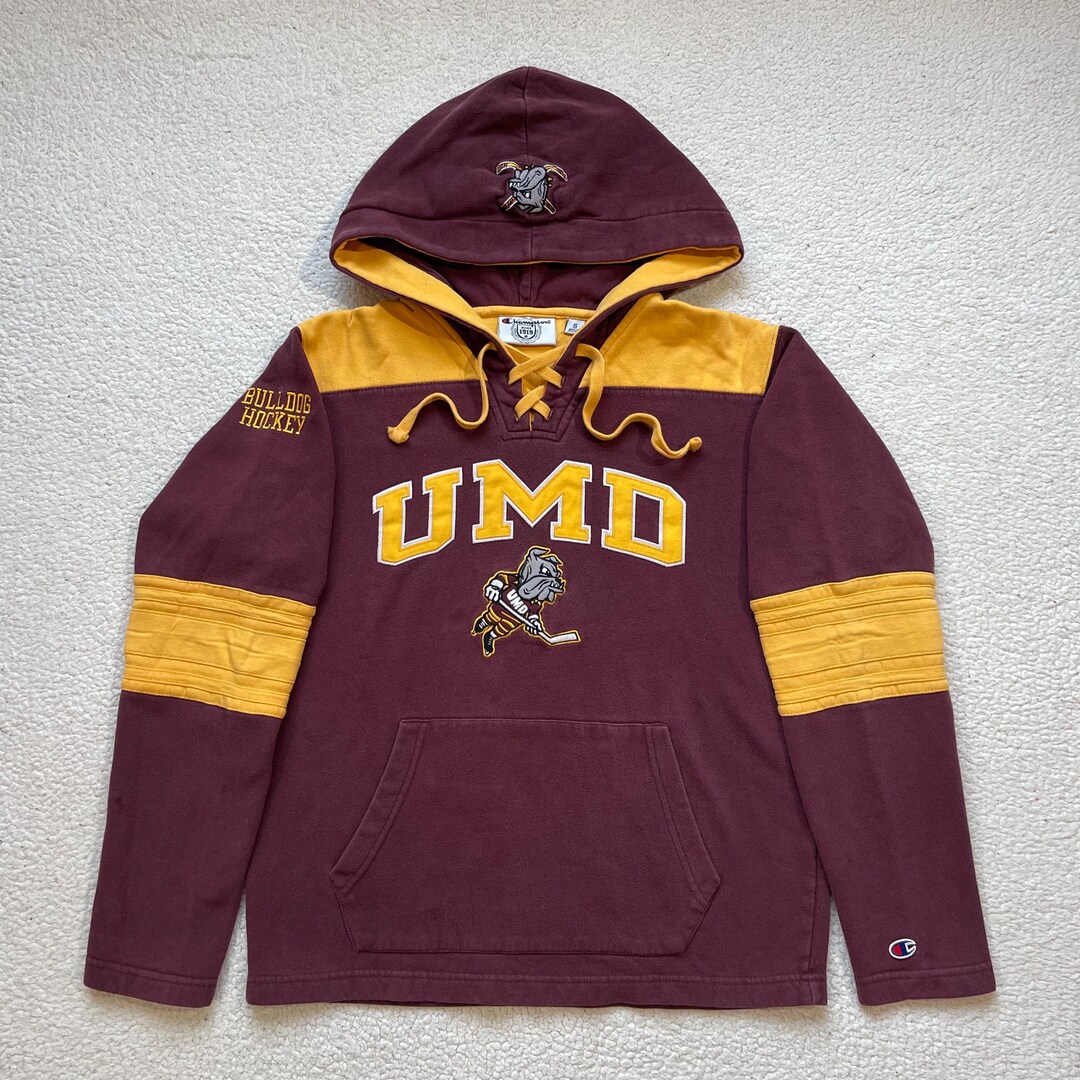 Vintage 00s Champion UMD Bulldogs Hoodie Embroidered Hockey Lace up Cut ...