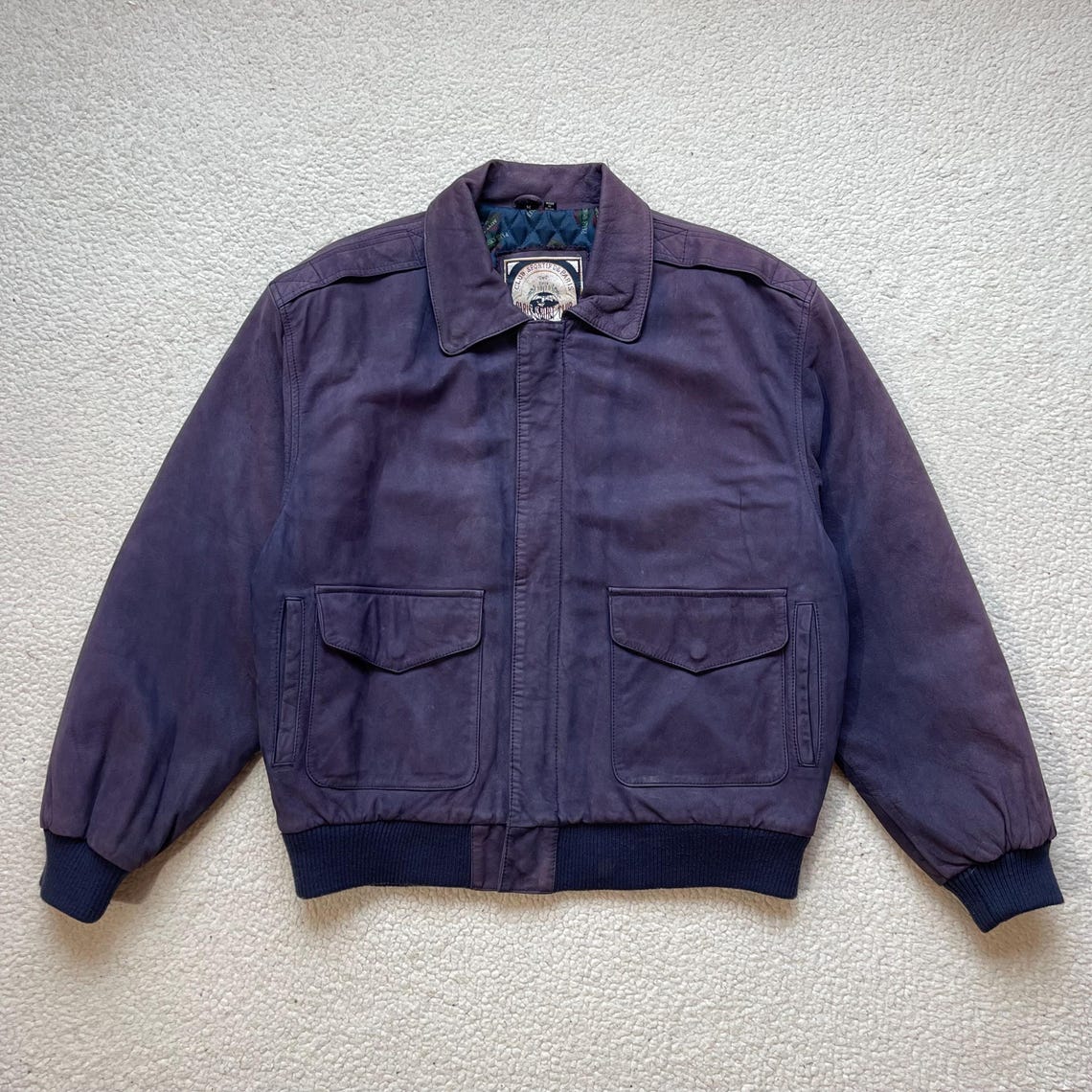 Vintage 90s Lavender Suede Bomber Jacket: Faded Purple Leather, Mens M ...
