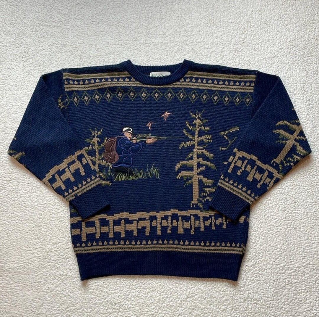 Vintage 90s Earth Tone Gander Mountain Pattern Knit Embroidered Duck ...
