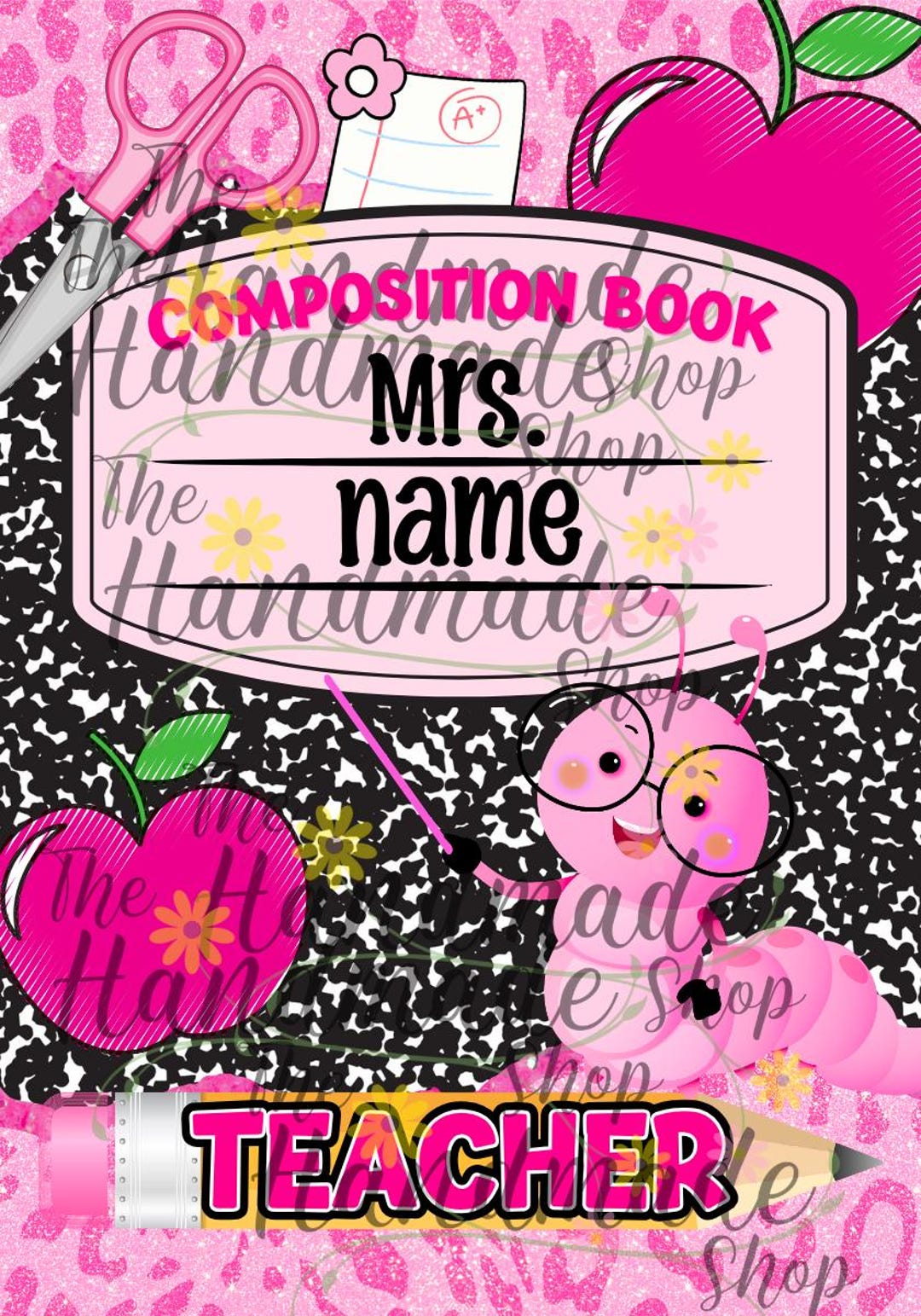 Personalized Teacher ID Badge Holder: Composition Book Theme (digital ...