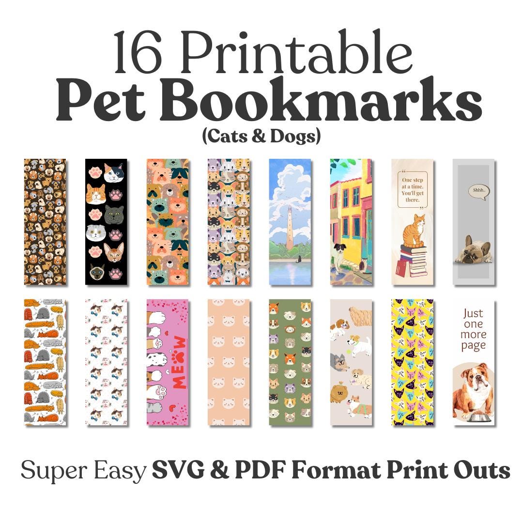 Bookmarks Bundle; Bookmark Png, Printable Bookmarks, Pet Book Mark ...