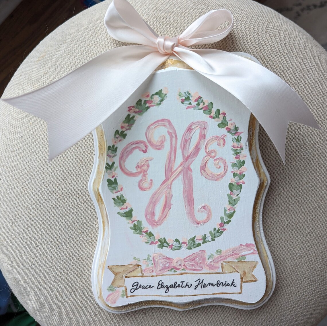 Newborn Monogram Art, Hospital Photo Prop, Hand Painted Art, Flowers ...