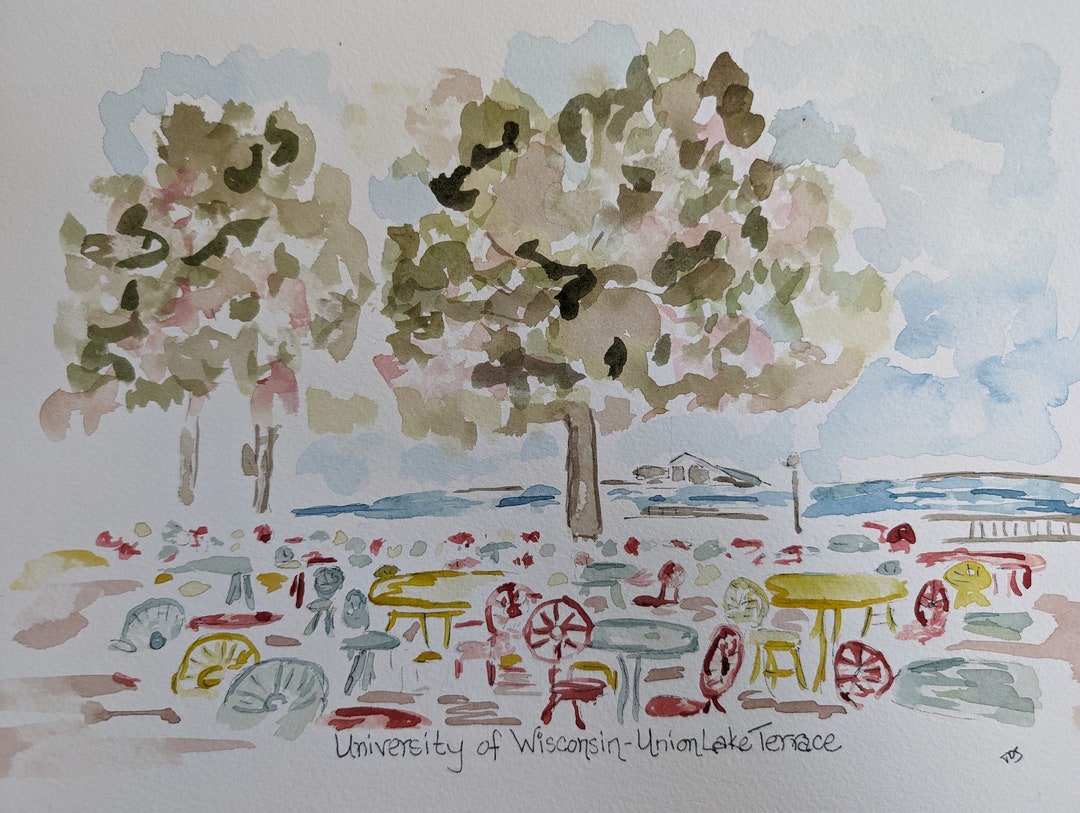 University, Wisconsin,lake, Madison Watercolor,graduation, Art, Hand ...