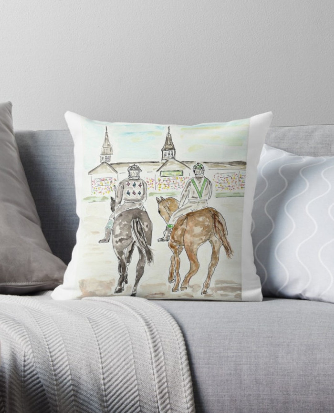 Horse Race, Pillow, Custom, Watercolor, Southern - Etsy
