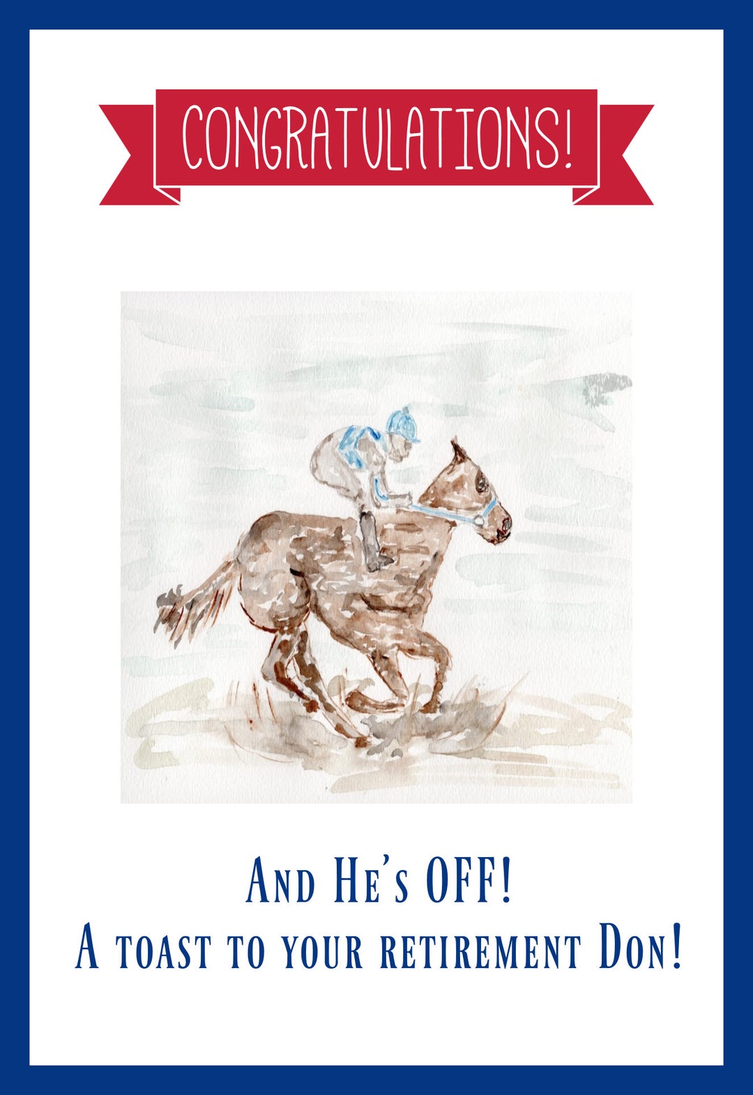 Retirement Card, Custom, Personalized, Unique, Horses, Races, Man ...