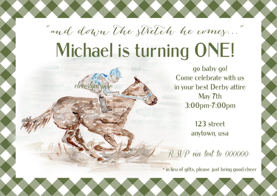 Horse Race Party Invitations, Custom Watercolor Art - Etsy
