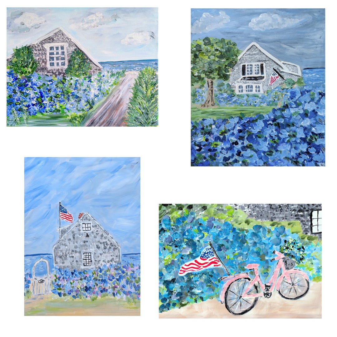 The Hydrangea Set, Art Print, Hydrangeas by the Sea, Original Wall Art ...