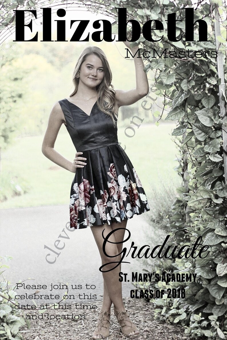 5x7 Graduation Announcement Magazine Modern Digital | Etsy