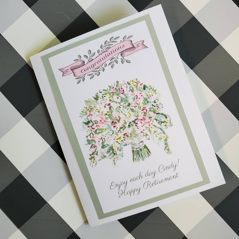 Retirement Card, Custom, Personalized, Unique, Floral, Watercolor, Gift ...