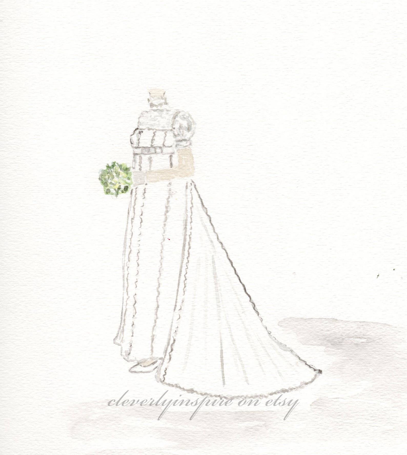 Wedding Dress Watercolor, Vintage, 1969, Mother's Day,hand Painted Art ...