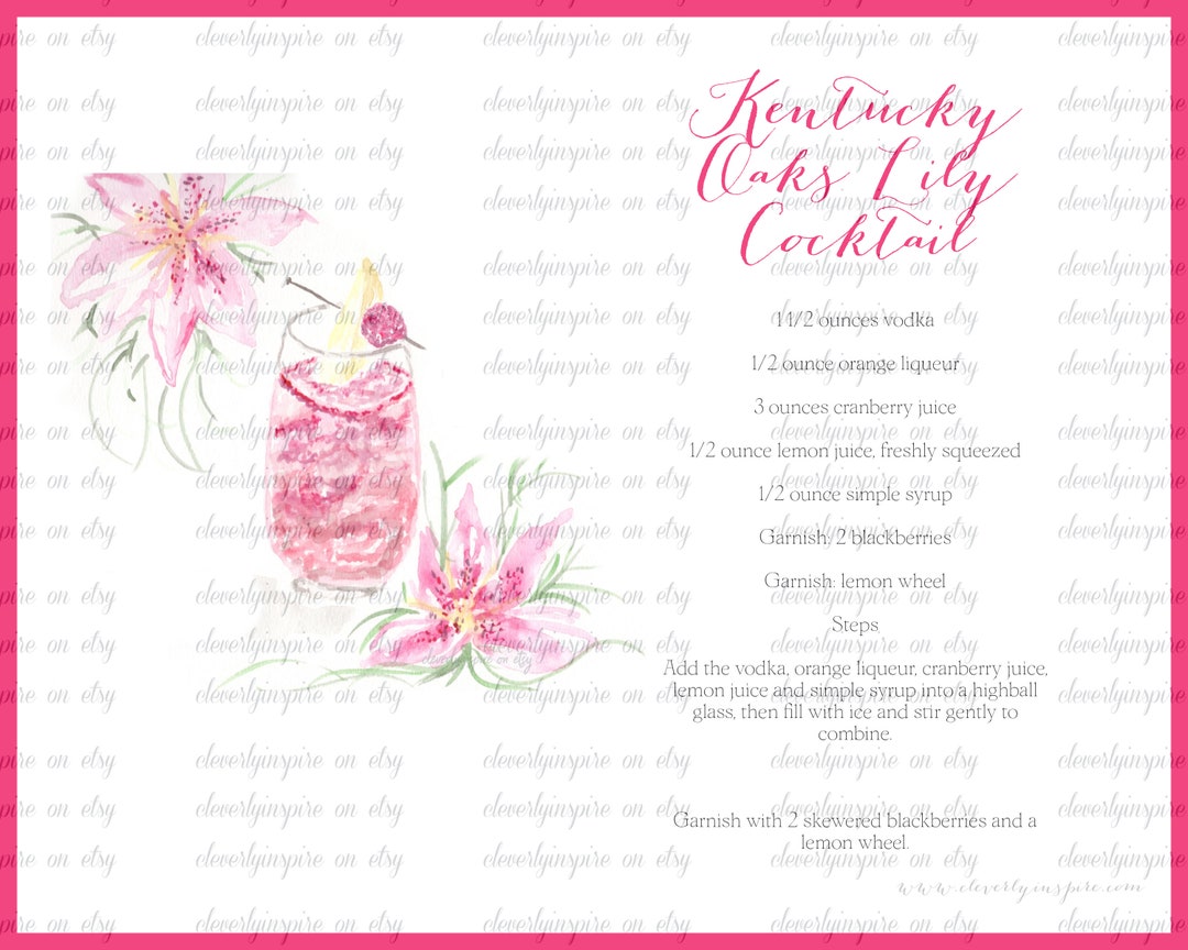 Kentucky Oaks Lily Cocktail Digital Download, Printable, Bar, Cocktail ...