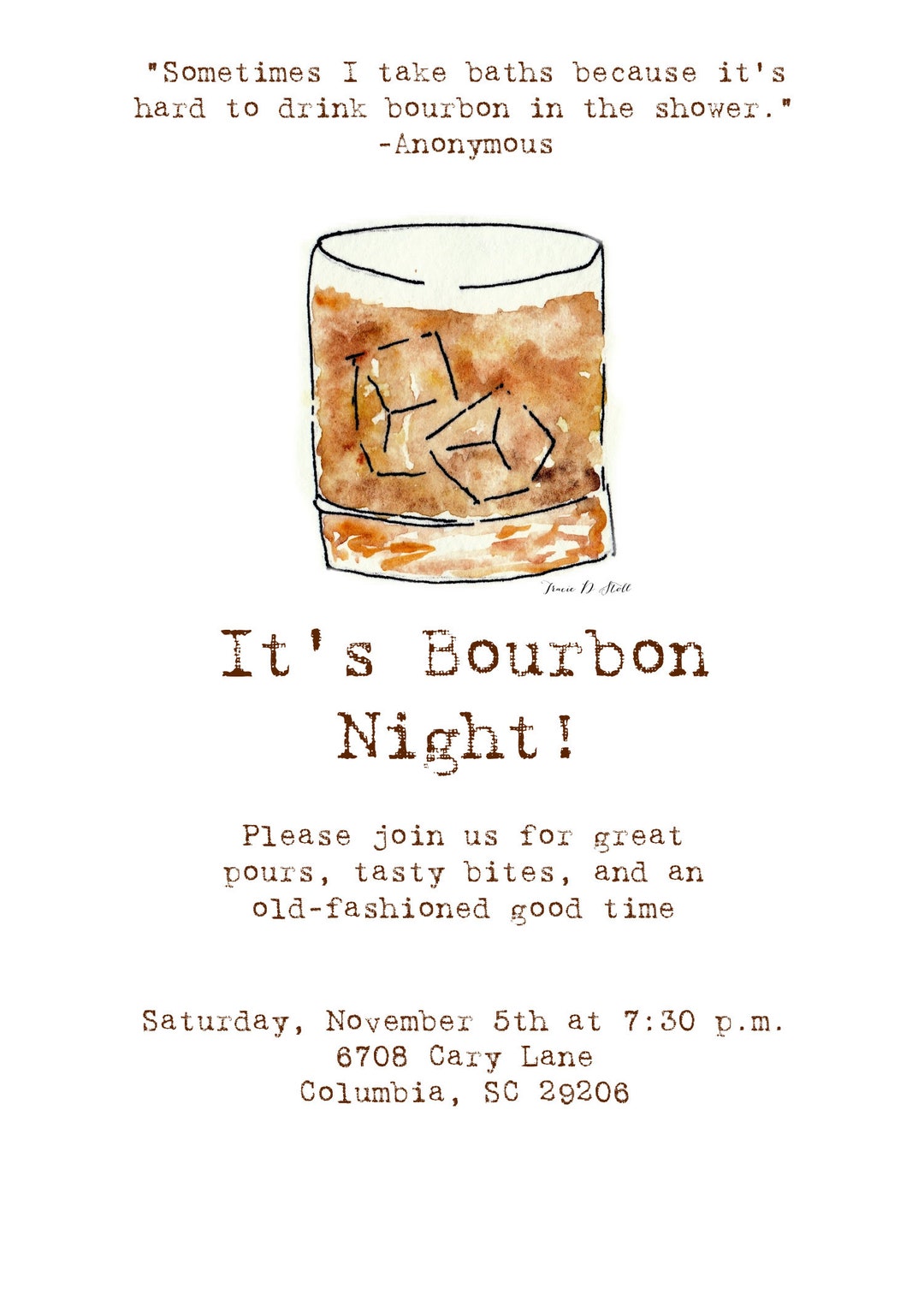 75 Bourbon Party Invitations, Custom Watercolor Art, Birthday, Man, Bar ...