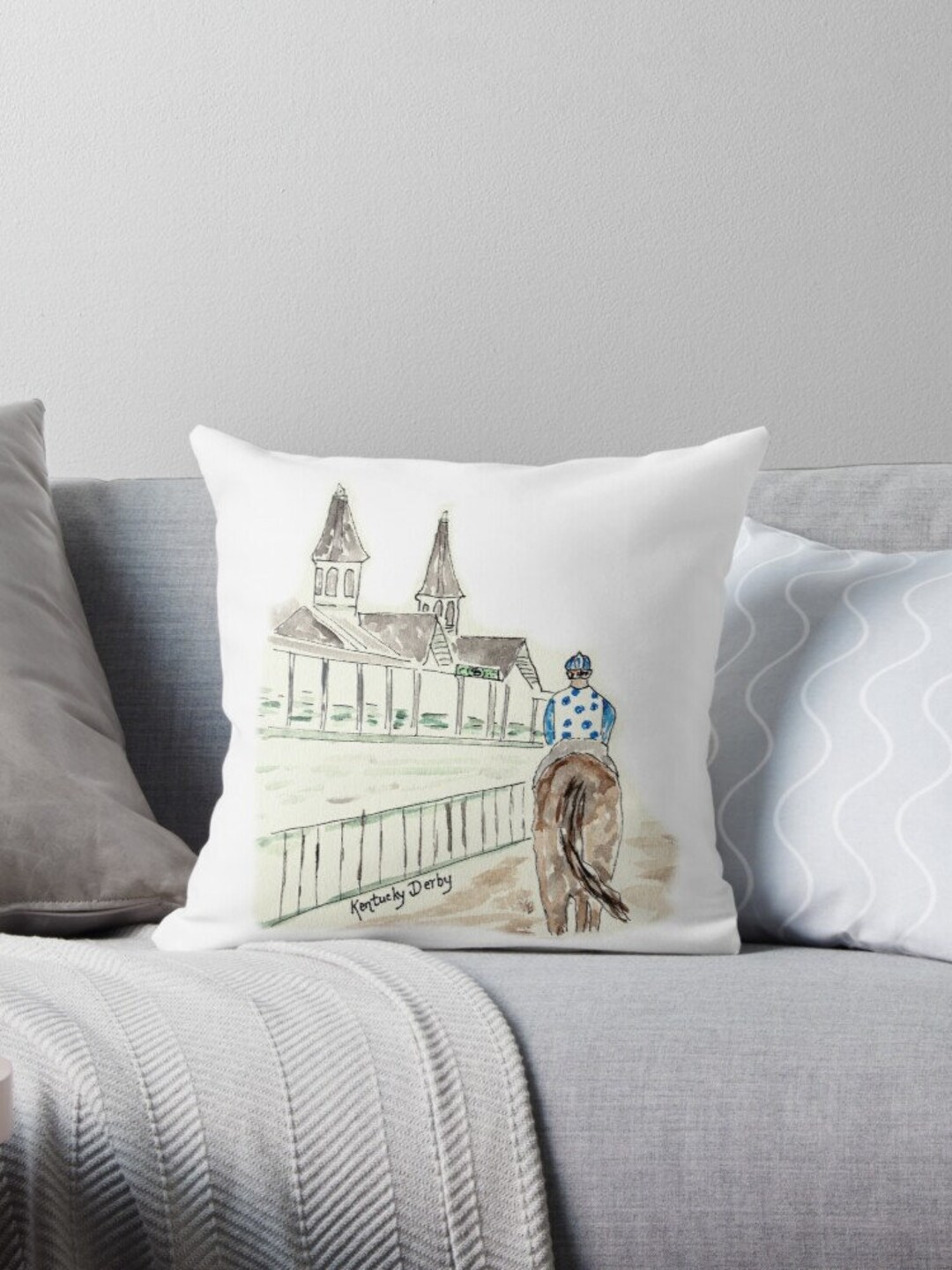 Horse Race, Pillow, Custom, Watercolor, Southern, Races, Jockey, Custom ...