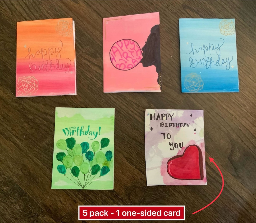 5-pack Birthday Card Multi-color Watercolor 4.5 In. X 6 In. Handmade ...
