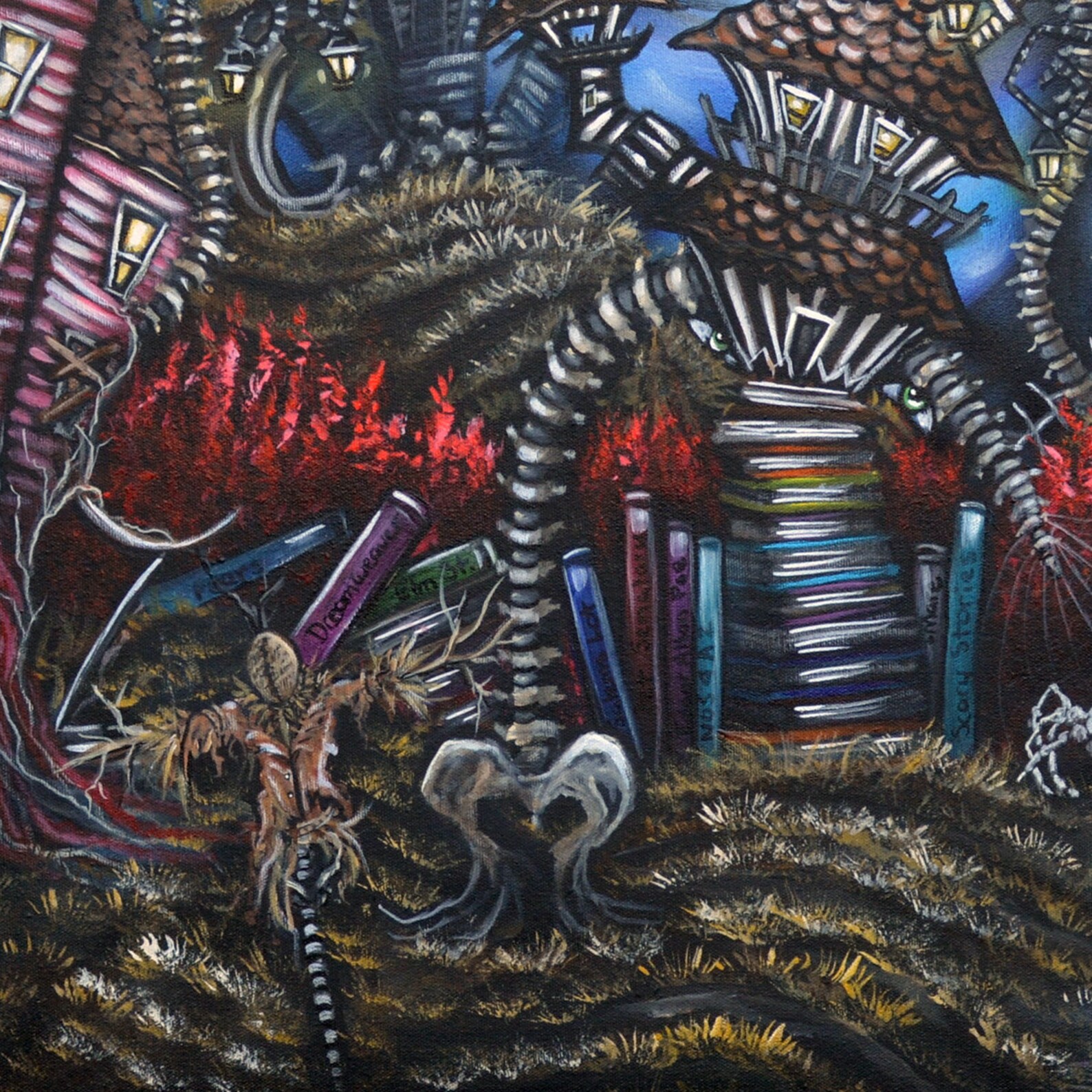 Spooky Horror Painting With Spine Trees and Books Unique Original ...