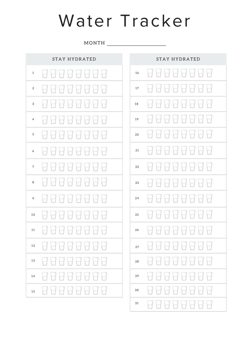 Minimalist Water Tracker | Printable Hydration Log - Etsy
