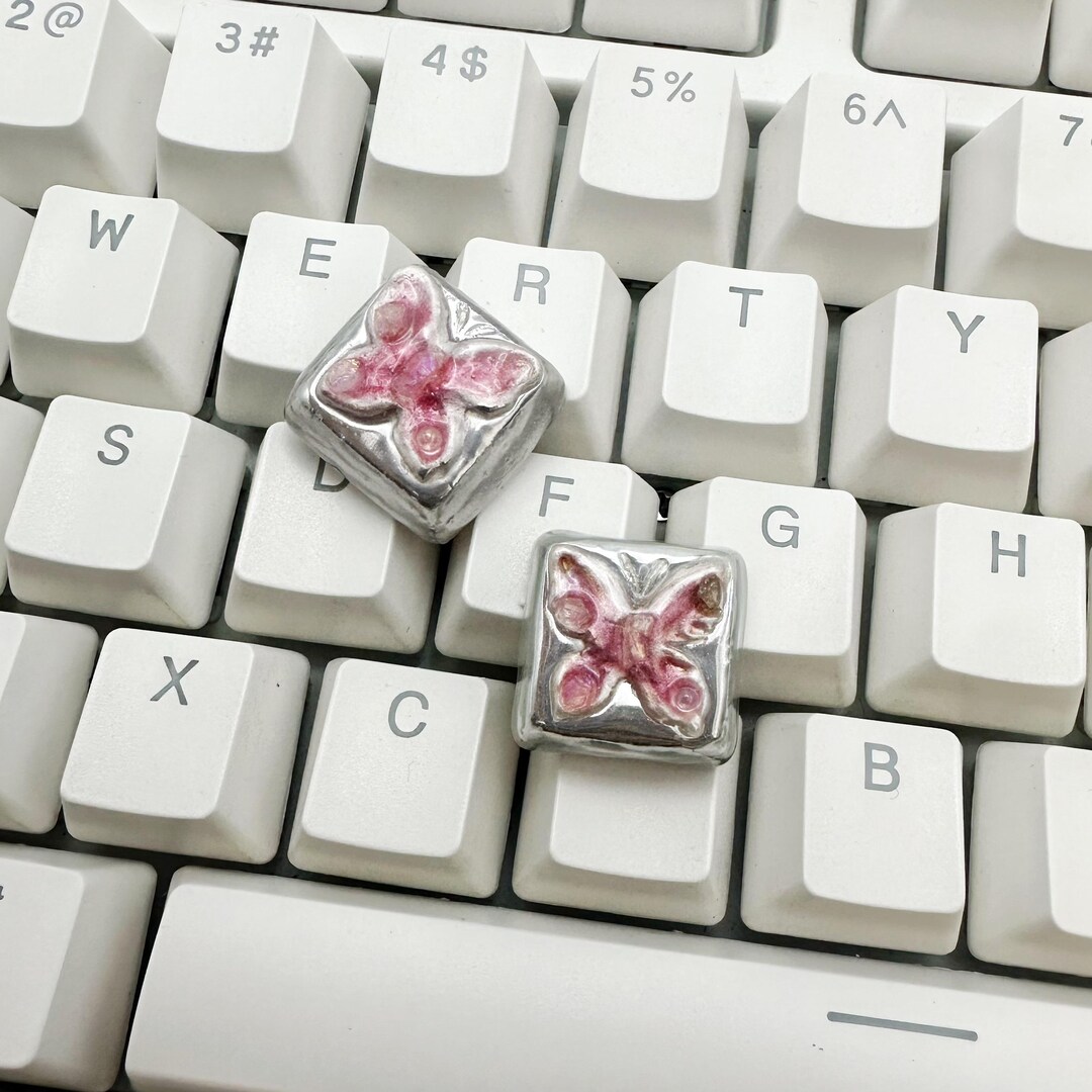 Pink Butterfly Art Keycap, Silver Base, MX Cherry Switches Mechanical ...
