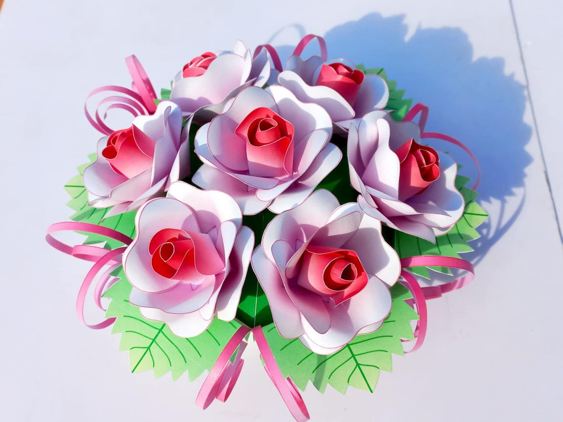 Bouquet Rose Papercraft Color Pink Flower Handmade Paper Flower Gift ...