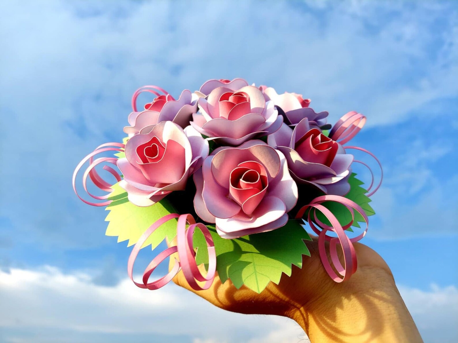 Bouquet Rose Papercraft Color Pink Flower Handmade Paper Flower Gift ...