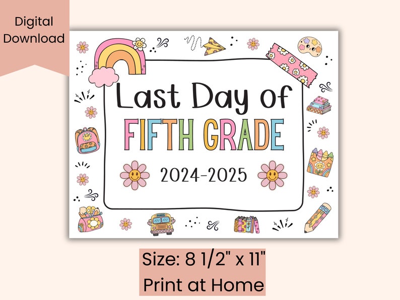 First Day of Fifth Grade Sign, Printable Back to School Sign, Photo ...
