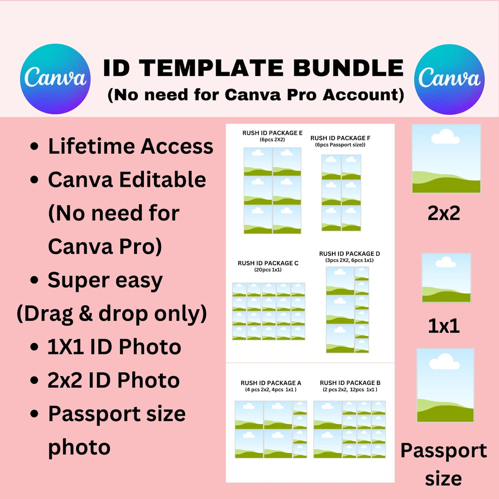 Rush ID Photo Template, 1x1, 2x2, Passport Size - Etsy