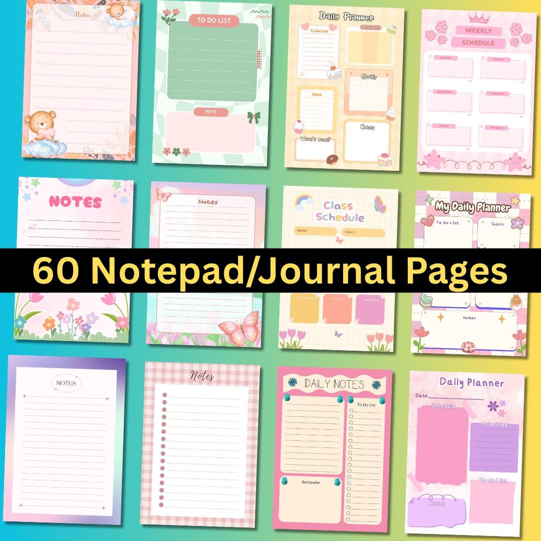 Printable Notes, Journal Pages, Memo Pad, Bullet Journal Inserts ...