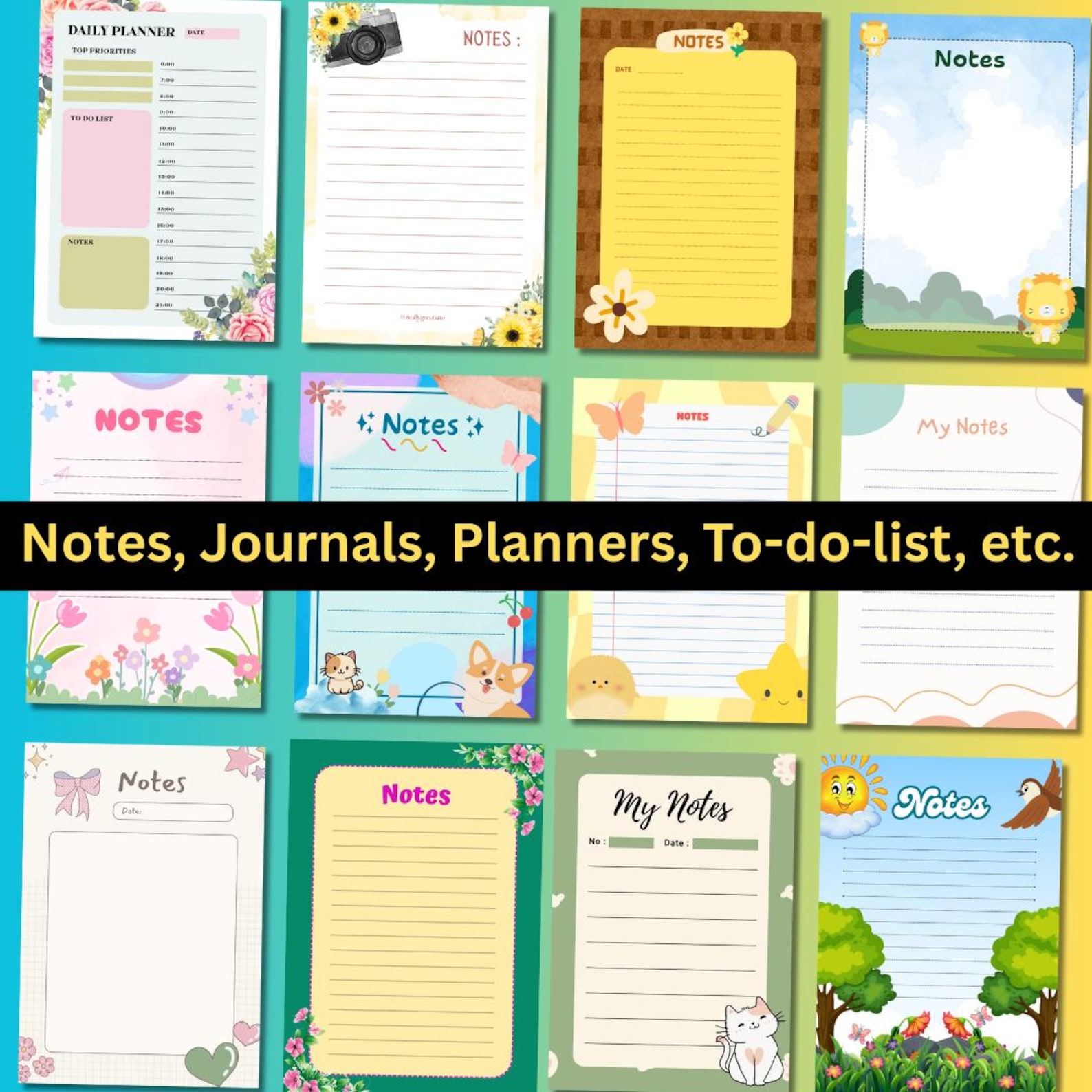 Notepads, Digital Notepad, Planner Inserts, Printable Journal Pages ...