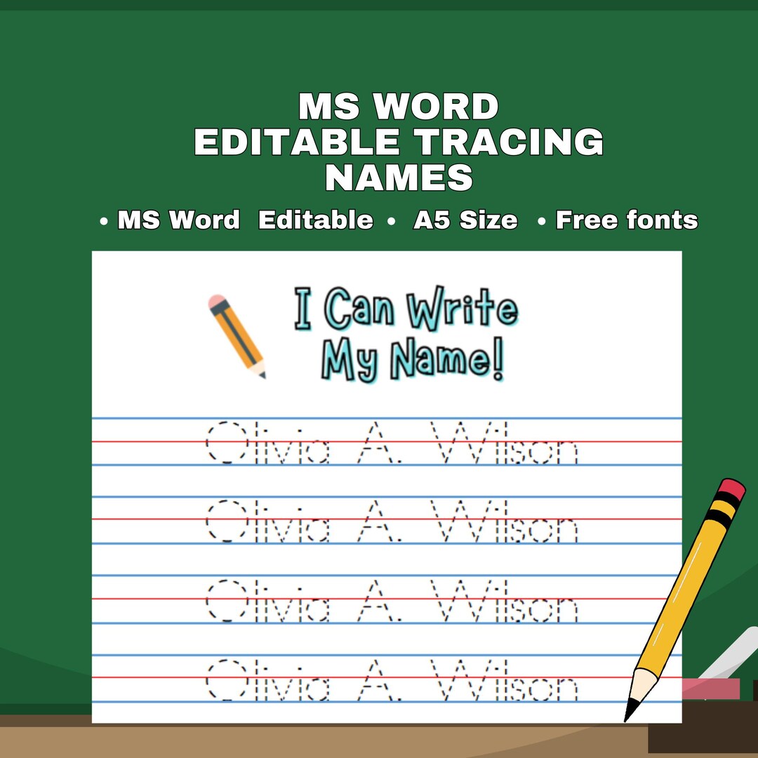 Editable Name Tracing Worksheet - Digital Download, Personalized Name ...