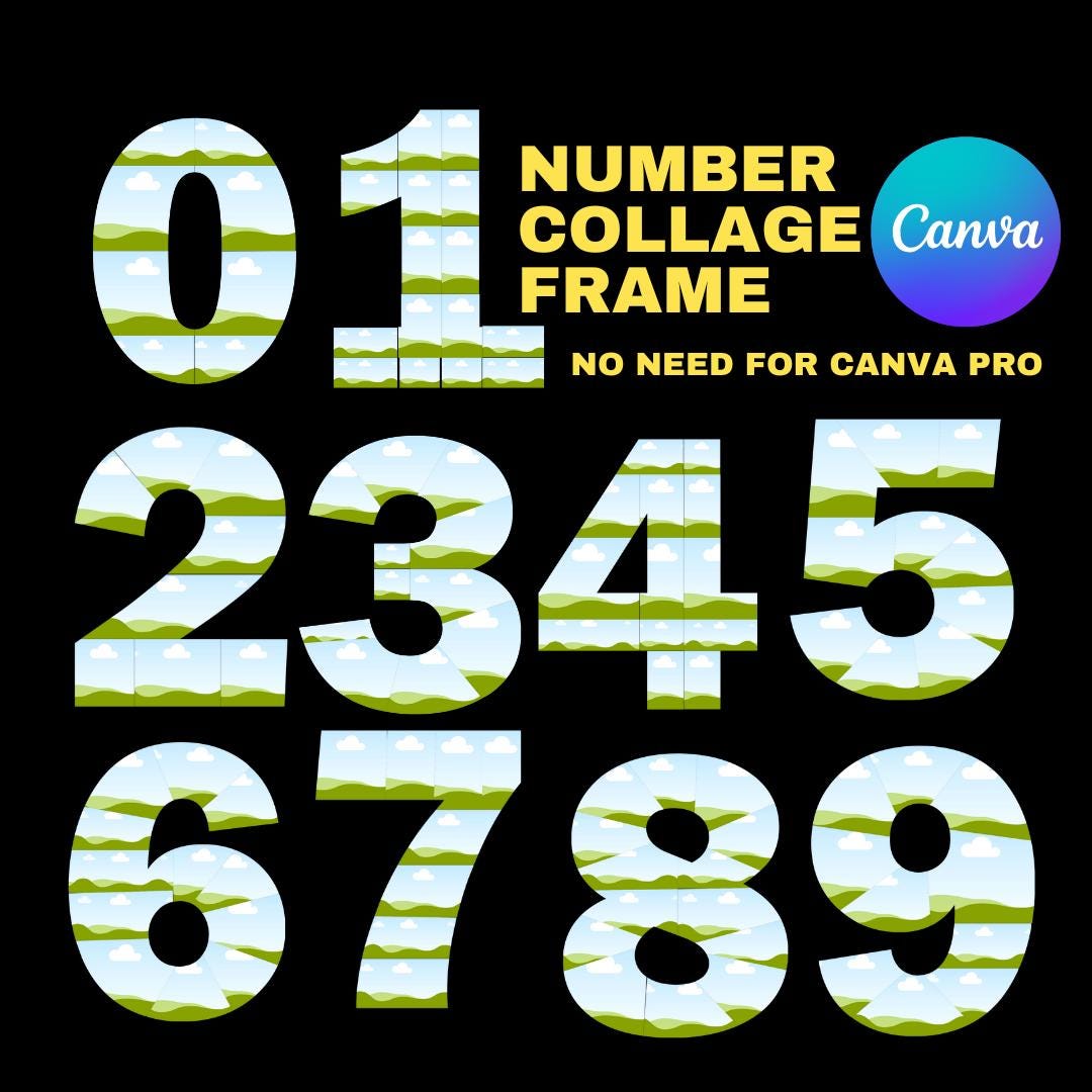 Number Collage, Number Photo Template, Canva Editable Frames, Number ...