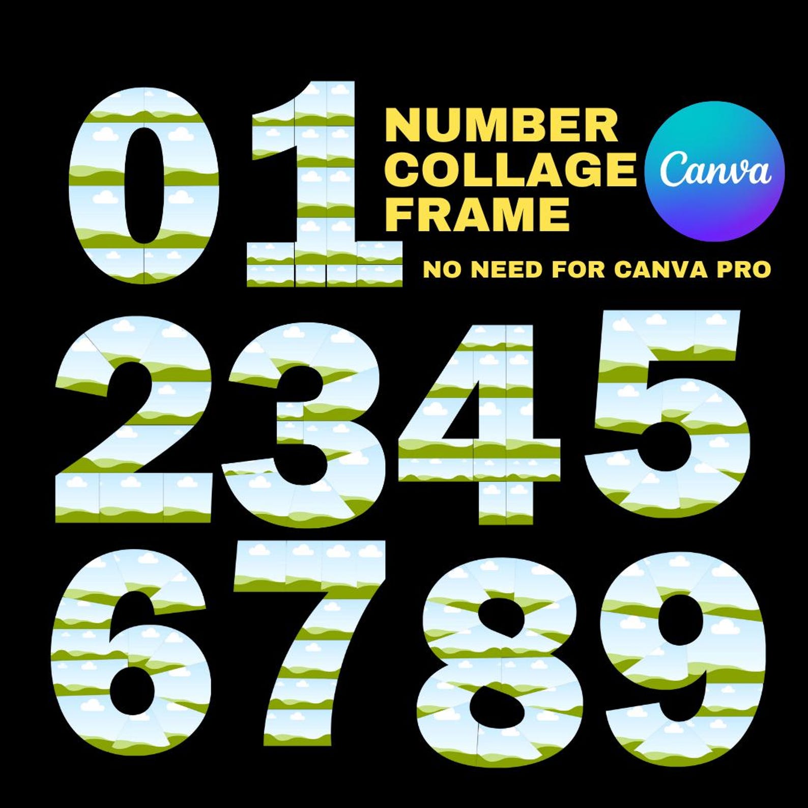 Number Collage, Number Photo Template, Canva Editable Frames, Number ...