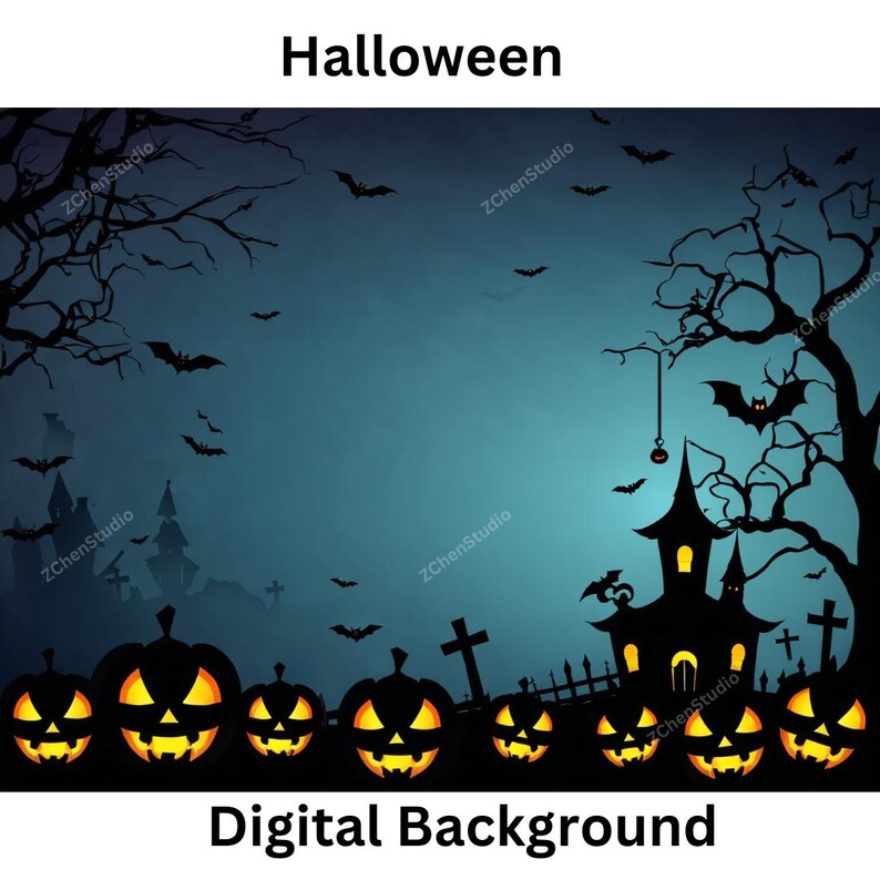 5 Halloween Backdrop Digital, Bundle Halloween Horror Background ...