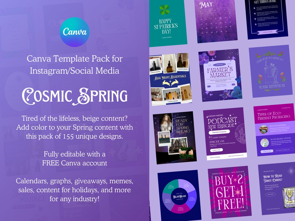 155 Cosmic Instagram Post Canva Templates - Spiritual Instagram ...