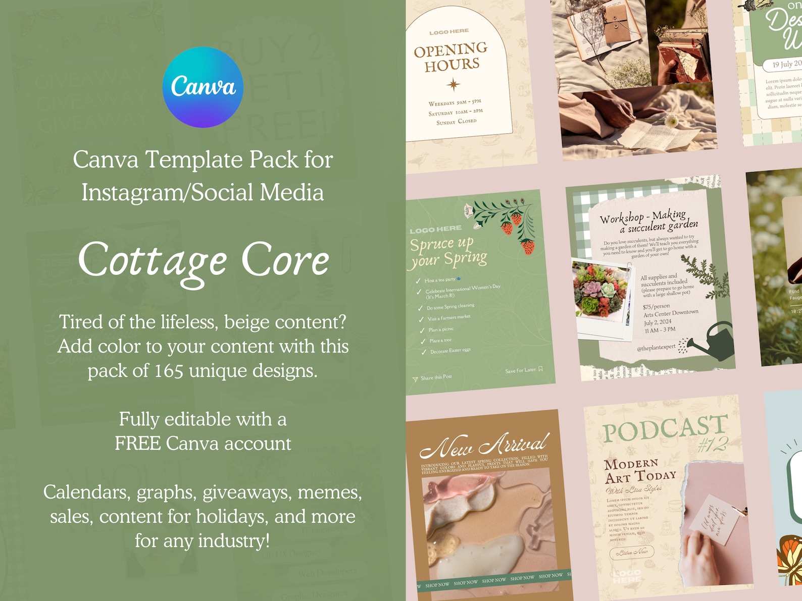 165 Cottagecore Aesthetic Instagram Post Canva Templates - Whimsical ...