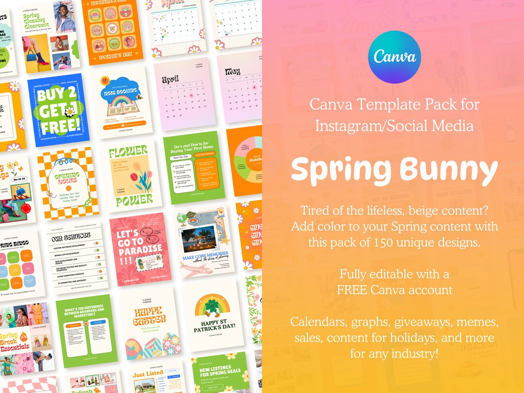 150 Colorful Instagram Post Canva Templates - Bright Instagram Branding ...