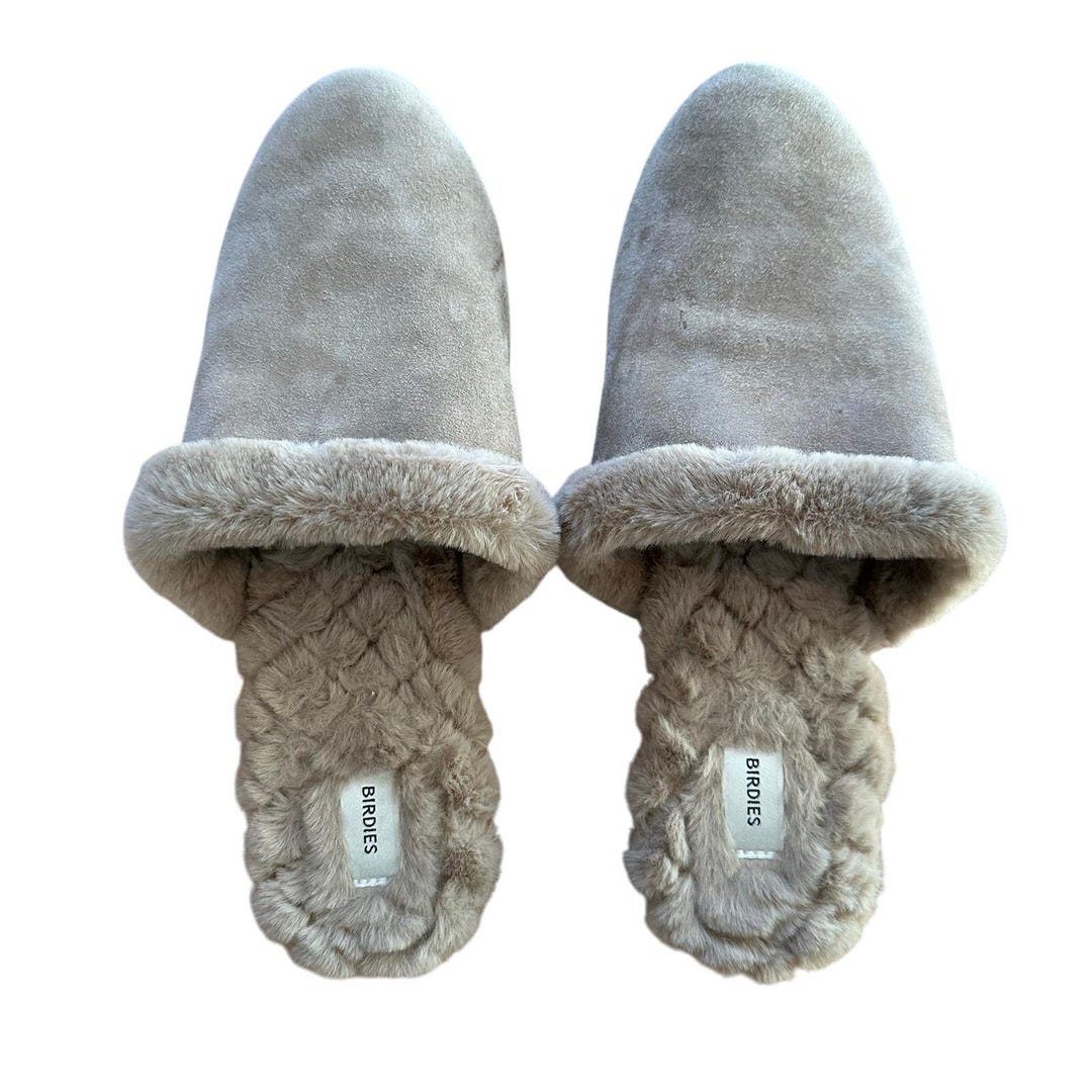 BIRDIES the Songbird Biscotti Leather Suede Faux Fur Slide Slippers ...