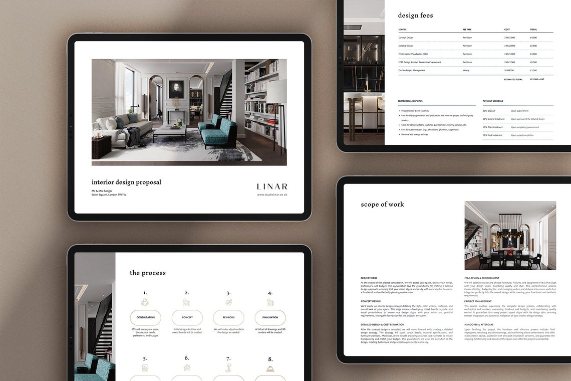 Interior Design Proposal Template for Canva, Instant Download, Editable ...