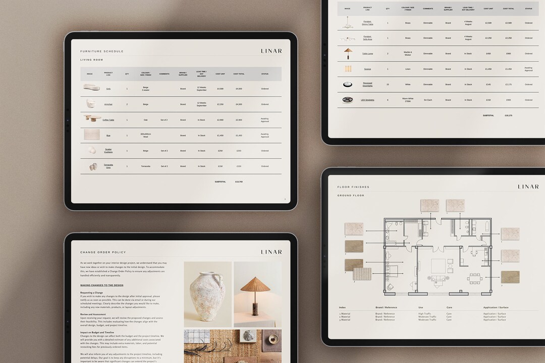 Interior Design FF&E Schedule Template, Google Sheets and Canva ...