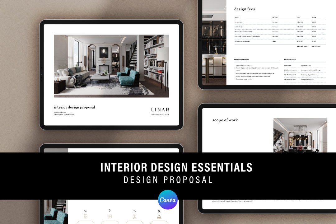 Interior Design Proposal Template for Canva, Instant Download, Editable ...