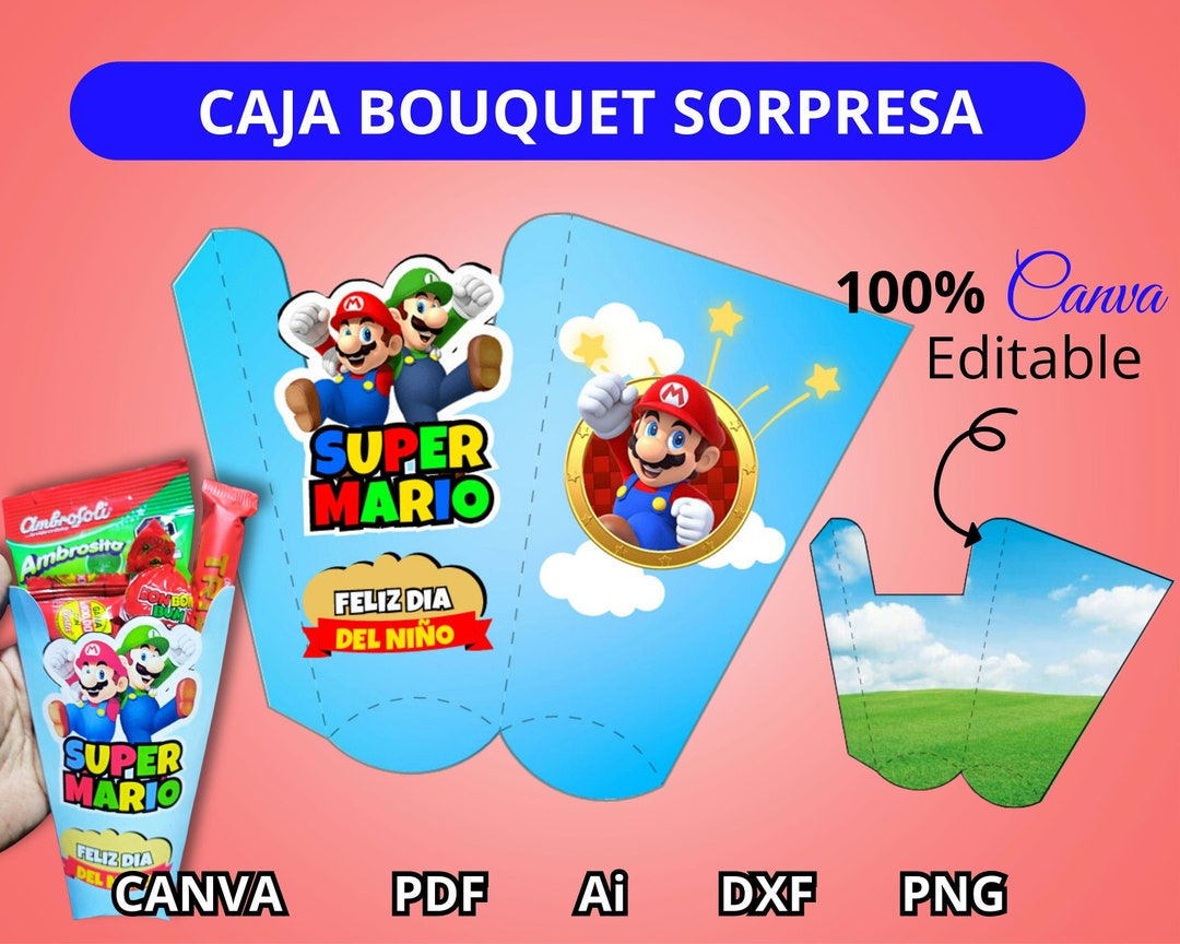CAJA CUMPLEAÑOS BOUQUET imprimible Mario Bross Sorpresa Template ...