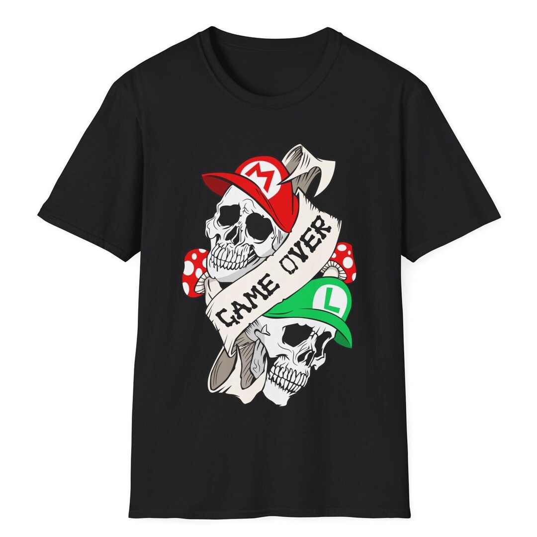 Spooky Super Mario Game Over T-shirt, Skull Retro Gamer Graphic Tee ...