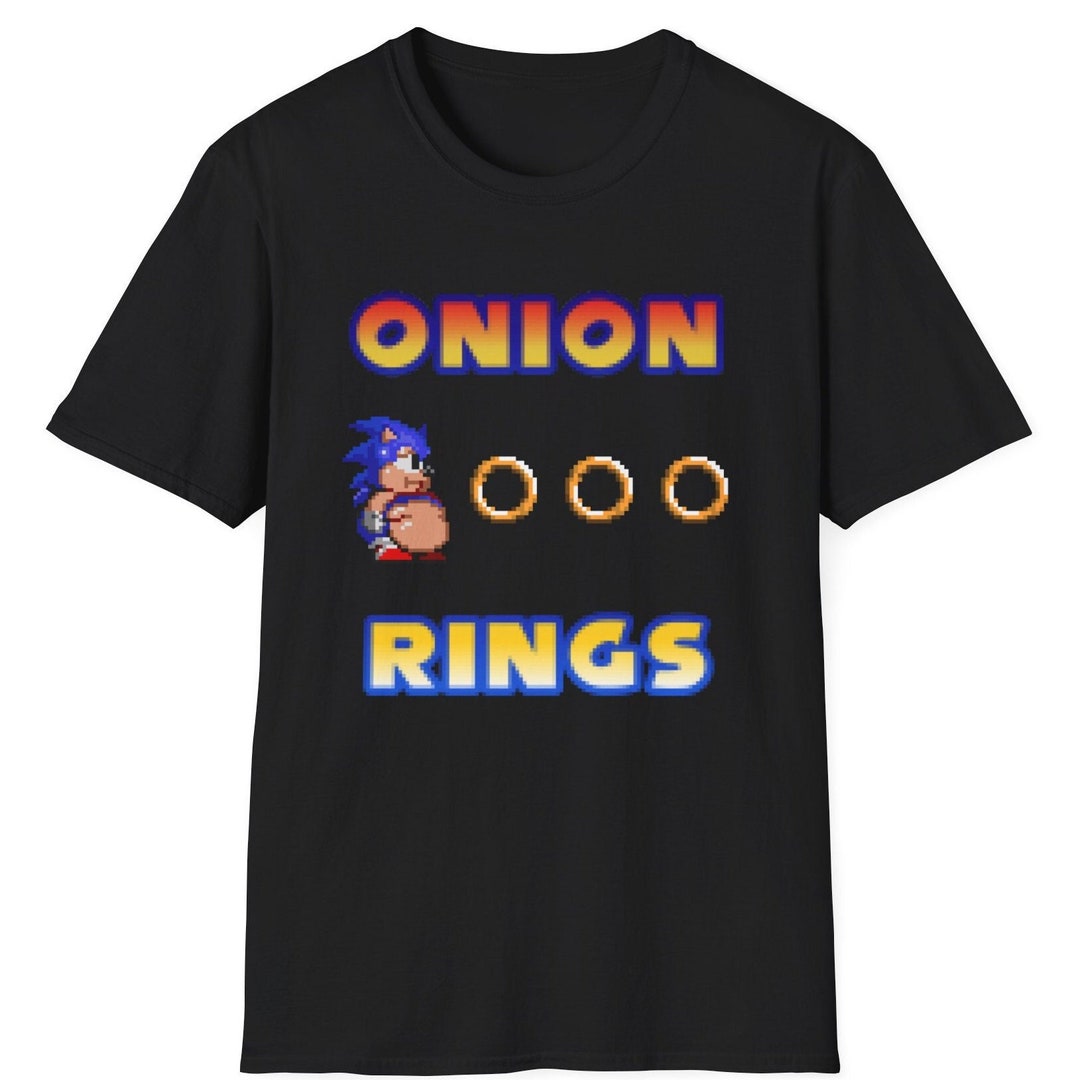 Funny Sonic Hedgehog T-shirt onion Rings, Retro Gamer Graphic Tee ...