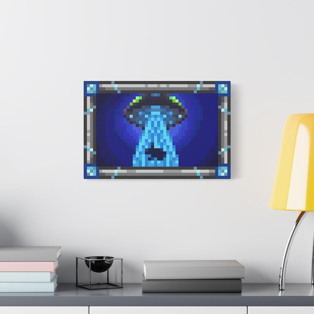 Pixel Art UFO Abduction Canvas Wall Art, Terraria Painting, Gamer Decor ...