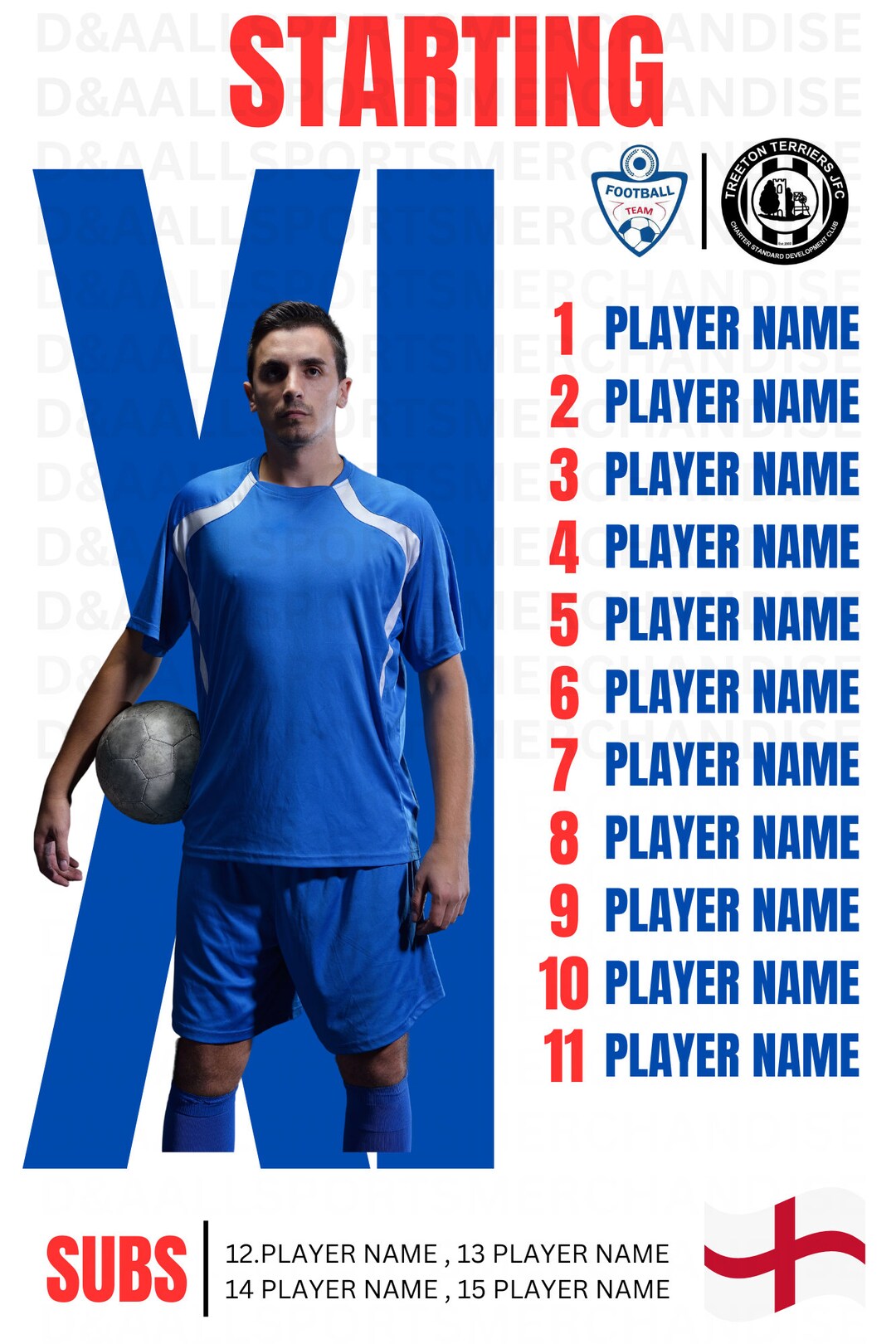 Personalised FOOTBALL Starting 11 Line up | Team Line up | Fully ...