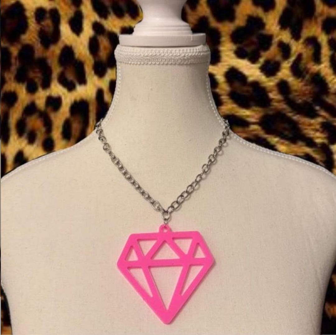 Y2K Scene Kid Gyaru 2D Diamond Neon Pink Chain Necklace - Etsy