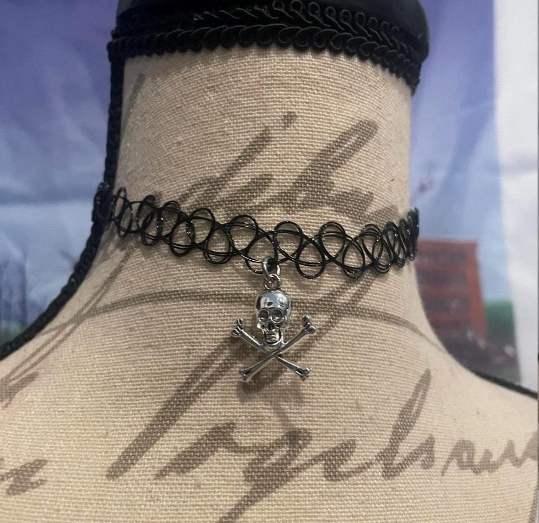 Y2k Emo Skull and Crossbones Black Tattoo Choker Necklace - Etsy