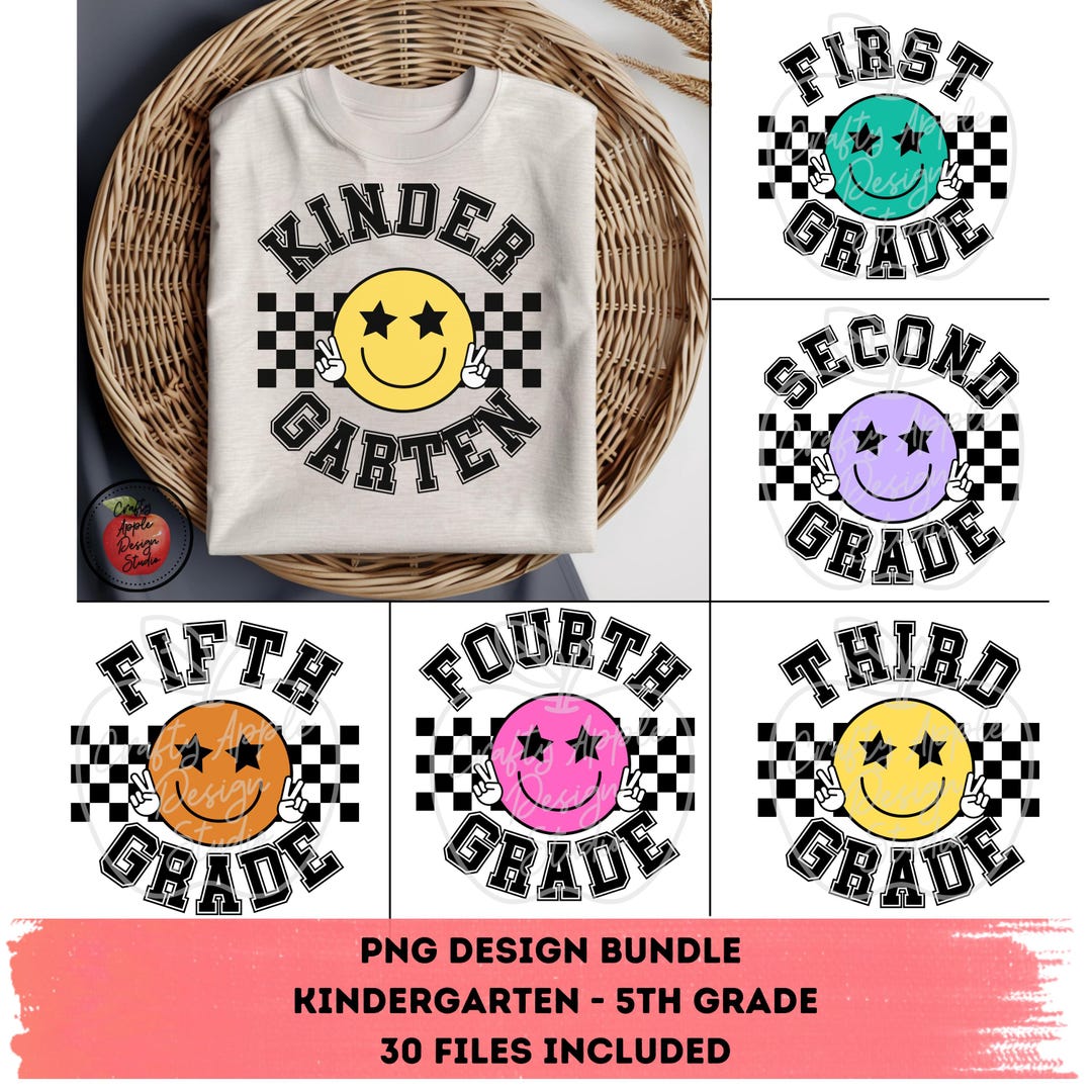 Teacher Checkered Retro Shirt PNG Bundle, Back to School PNG, 1st 2nd ...