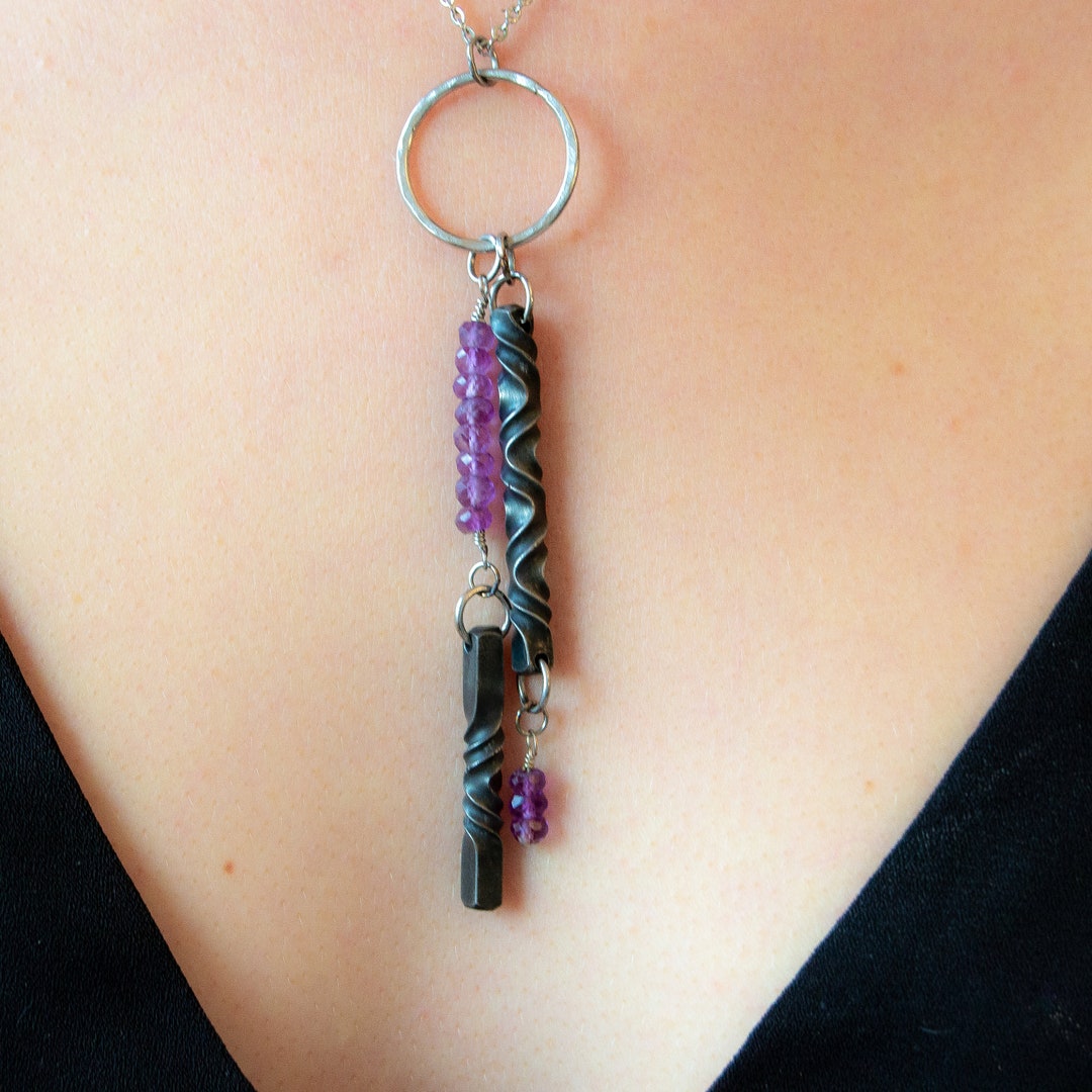 Iron and Amethyst Path Necklace, Handmade Iron Anniversary Gift ...